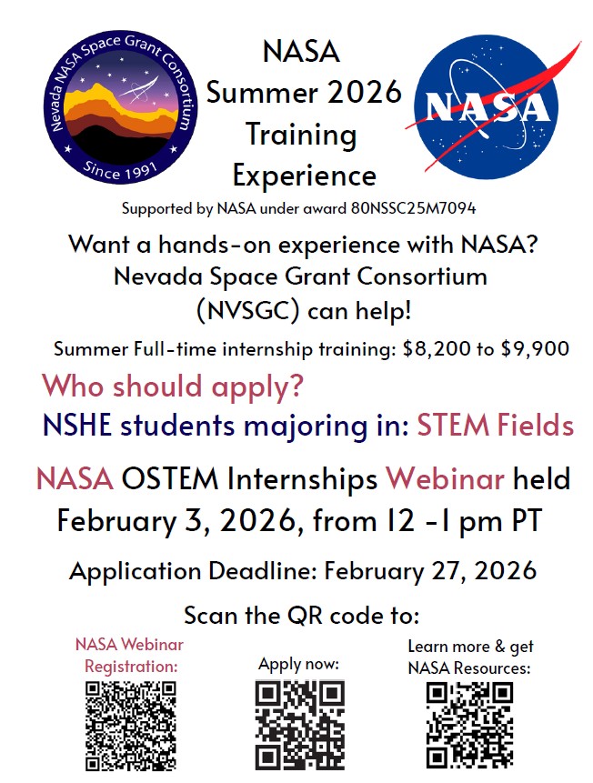 NASA Summer 2026 Training Experience - Nevada Nasa Programs